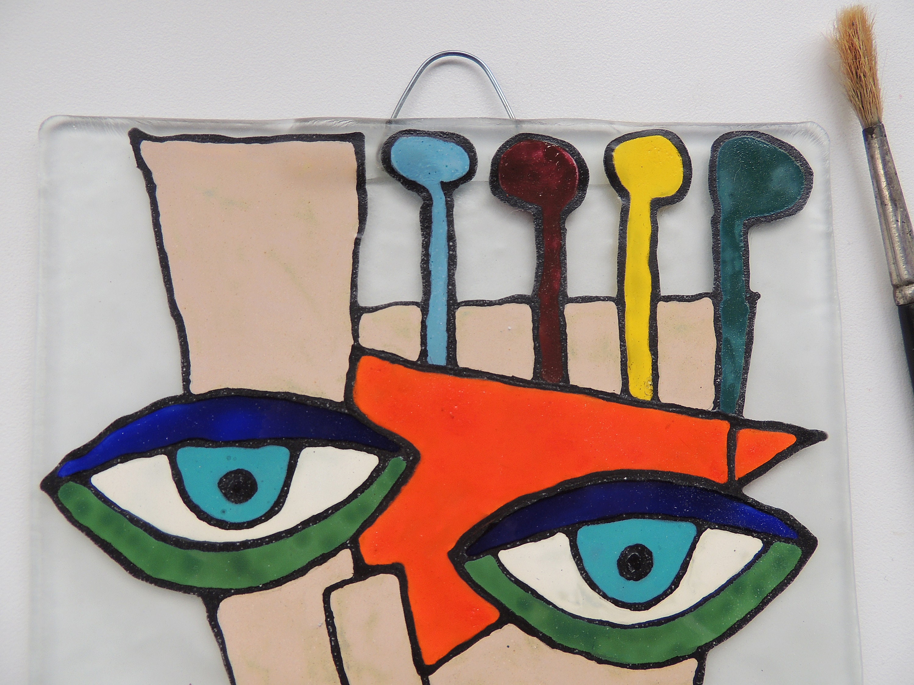 Mask Fused Glass Wall Panel, Hand Painted Fused Mask Panel, Wall Art ...