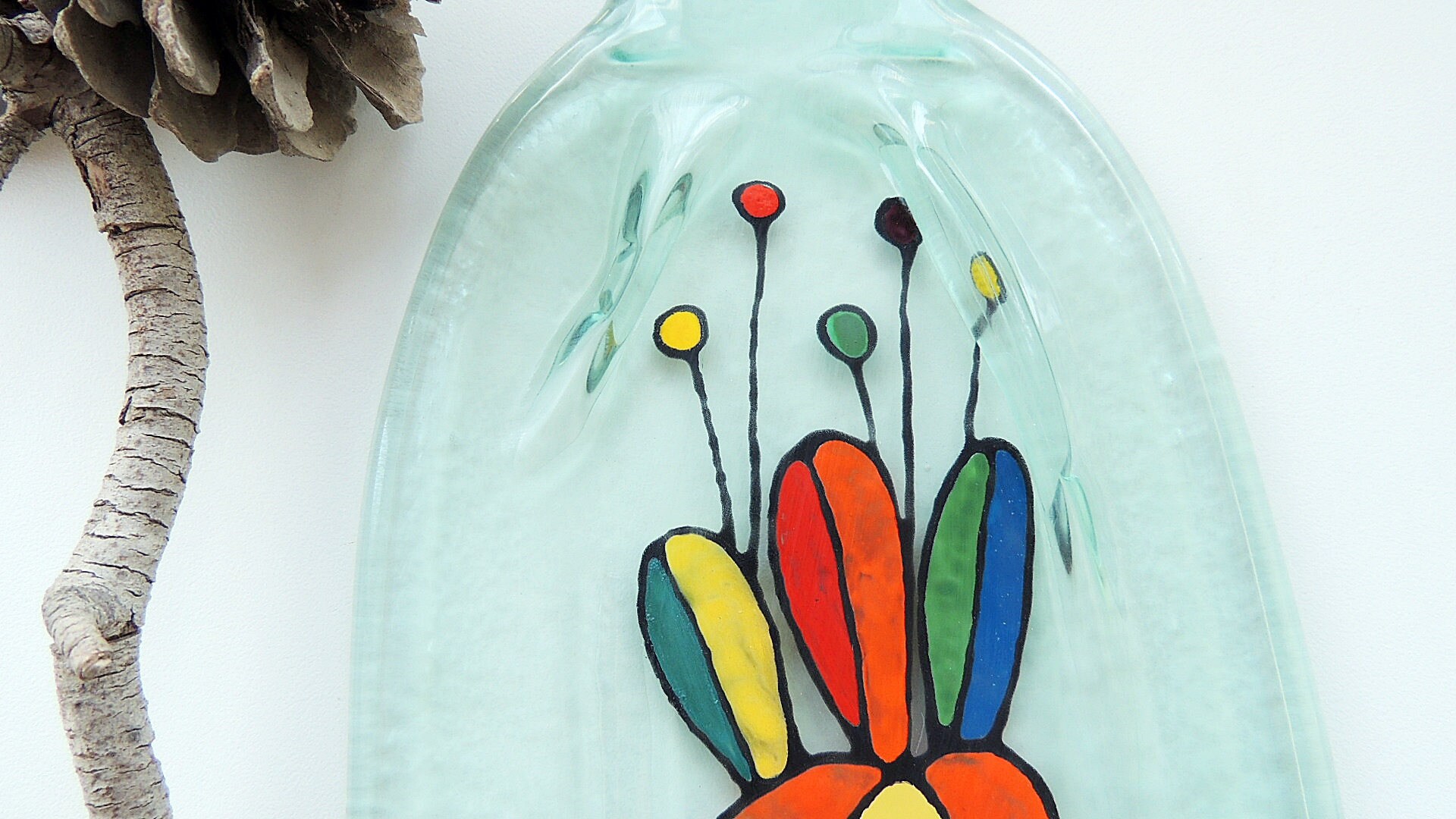 Fused Glass Hand Painted Flattened Recycled Glass Bottle, Fused Wall ...