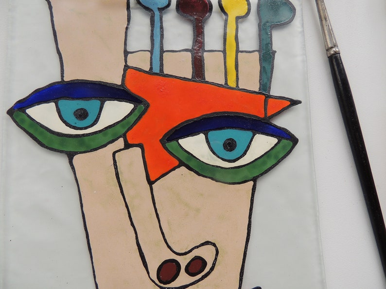 Mask Fused Glass Wall Panel, Hand Painted Fused Mask Panel, Wall Art ...