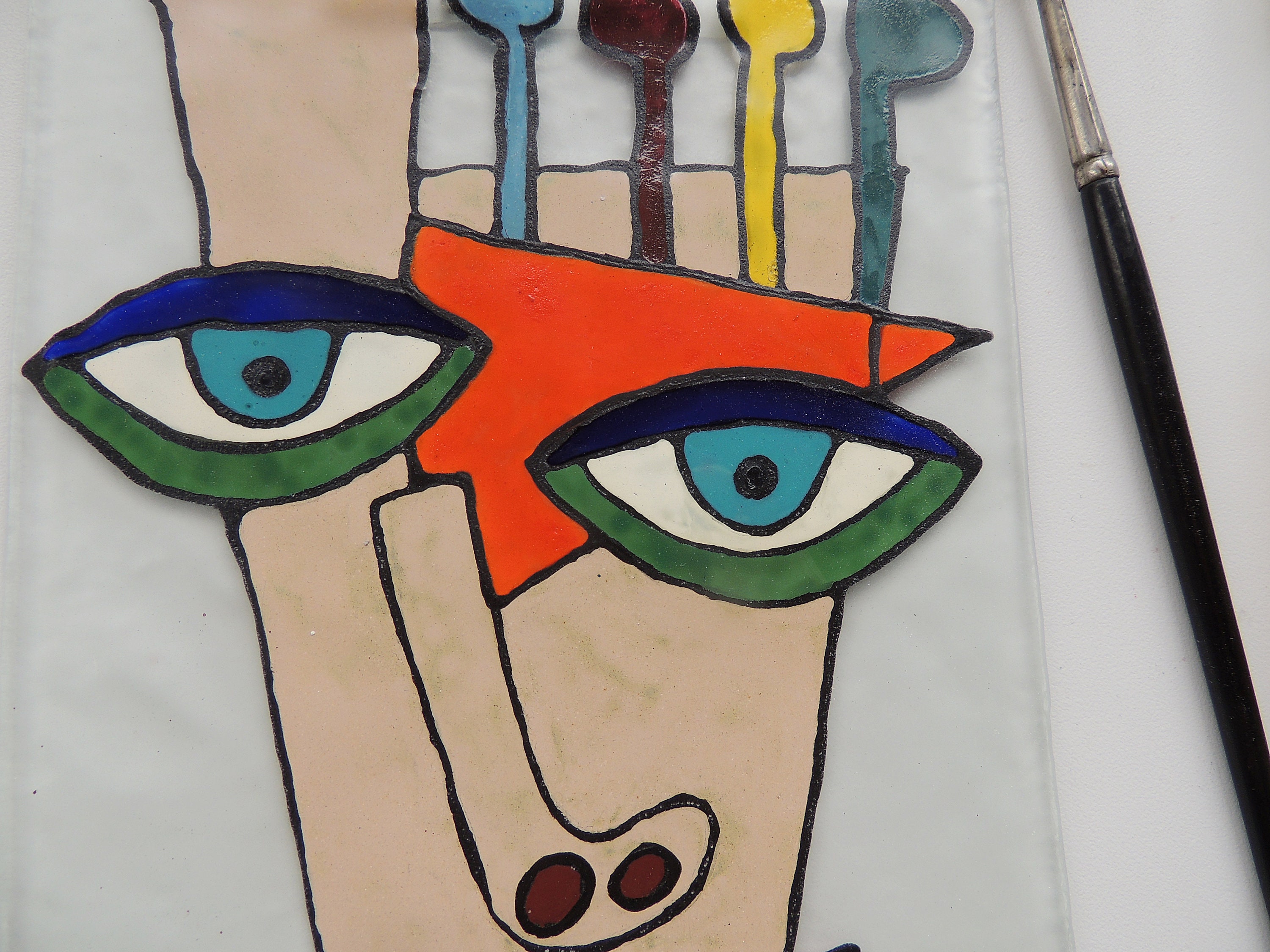 Mask Fused Glass Wall Panel, Hand Painted Fused Mask Panel, Wall Art ...