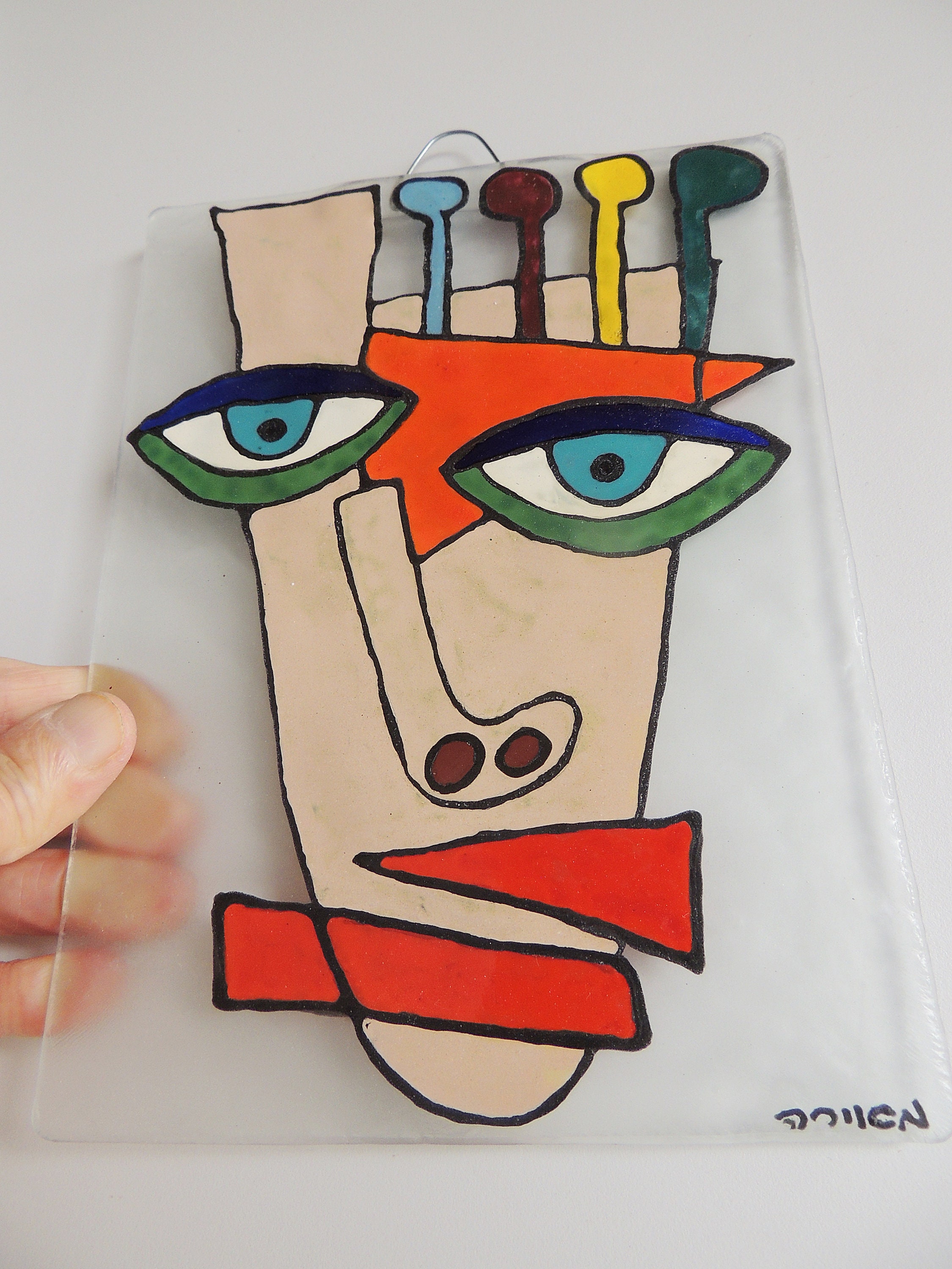 Mask Fused Glass Wall Panel, Hand Painted Fused Mask Panel, Wall Art ...