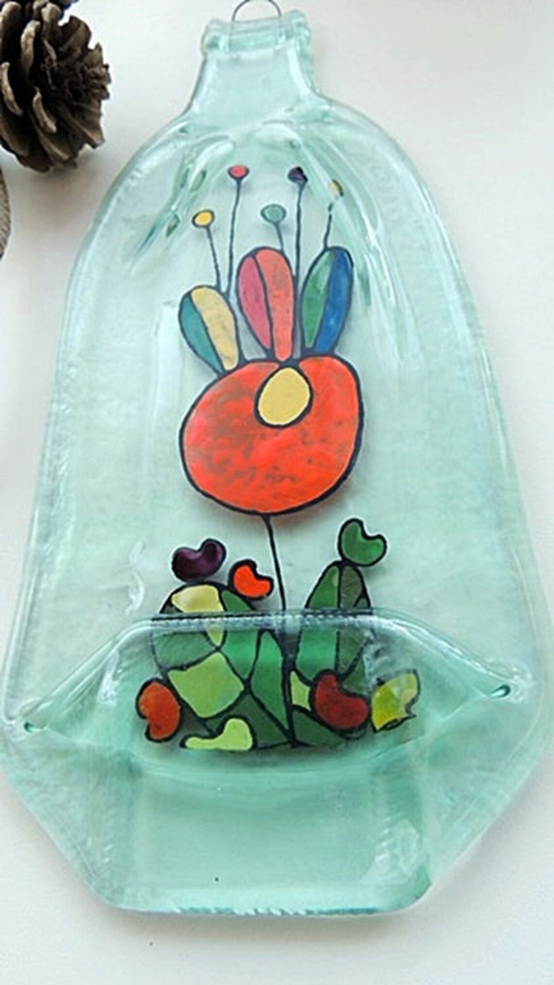 Fused Glass Hand Painted Flattened Recycled Glass Bottle, Fused Wall ...