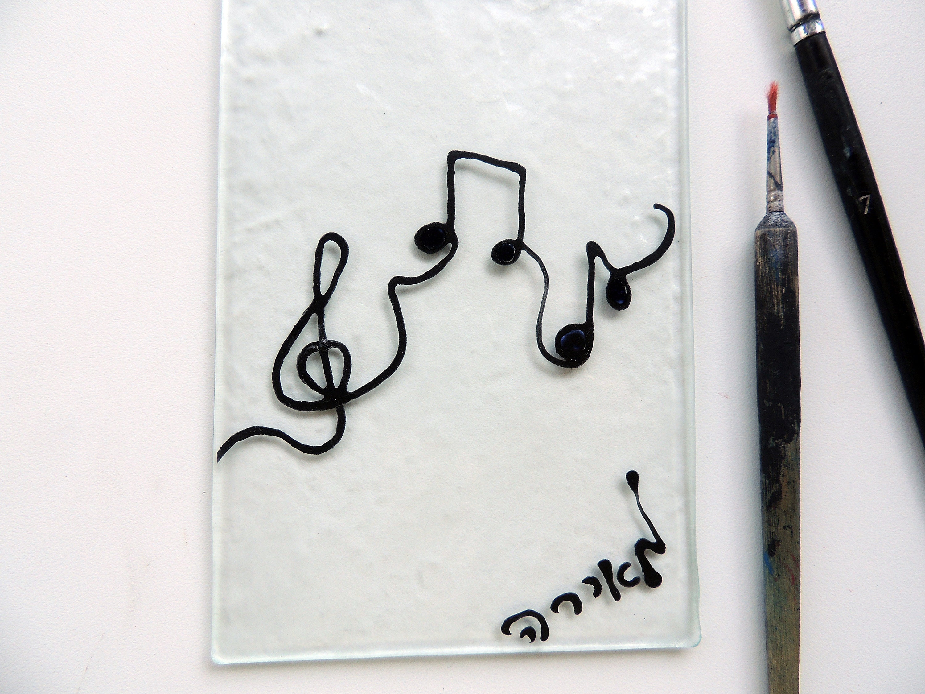 Fused Glass Wall Panel, Music Notes Drawing on Glass, Music Love Gift ...