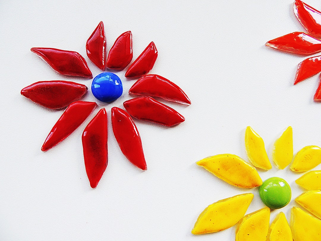 DIY Glass Flower for Mosaic and Crafts, Fused Glass 10 Petals and 10 ...