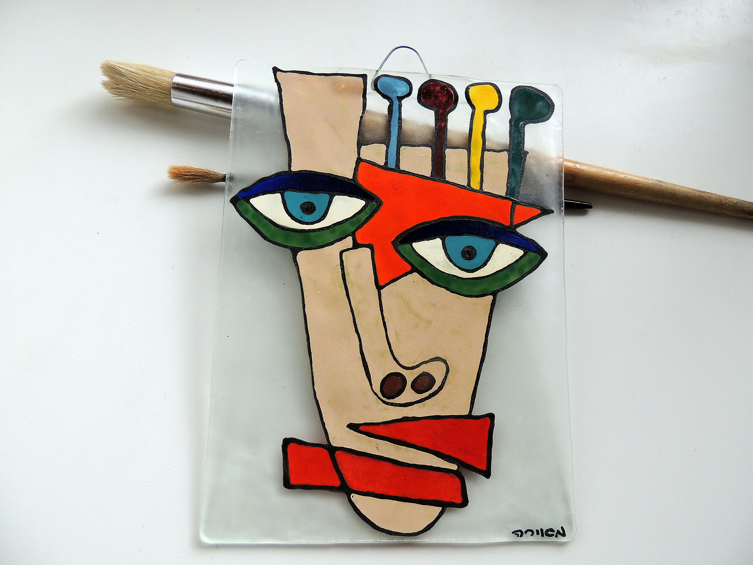 Mask Fused Glass Wall Panel, Hand Painted Fused Mask Panel, Wall Art ...