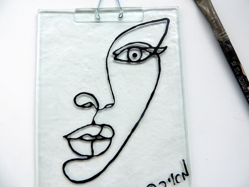 Fused Glass Wall Panel Woman Face Line Drawing on Glass Love | Etsy