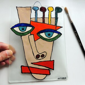 Mask Fused Glass Wall Panel, Hand Painted Fused Mask Panel, Wall Art ...