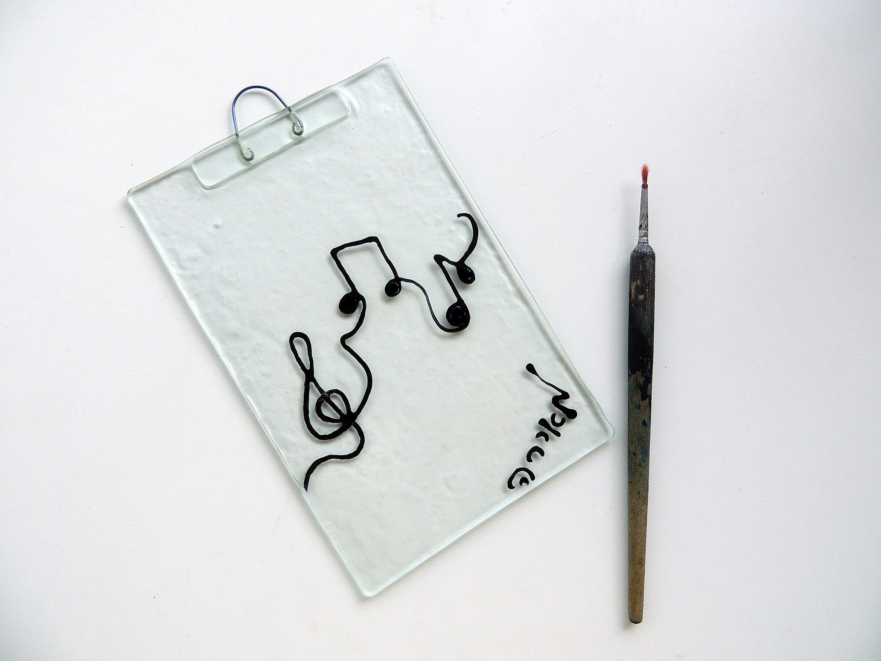 Fused Glass Wall Panel, Music Notes Drawing on Glass, Music Love Gift ...