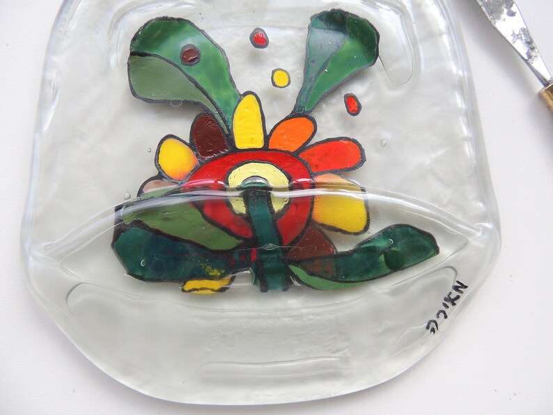 Fused Glass Hand Painted Flattened Recycled Glass Jar, Fused Wall Art ...