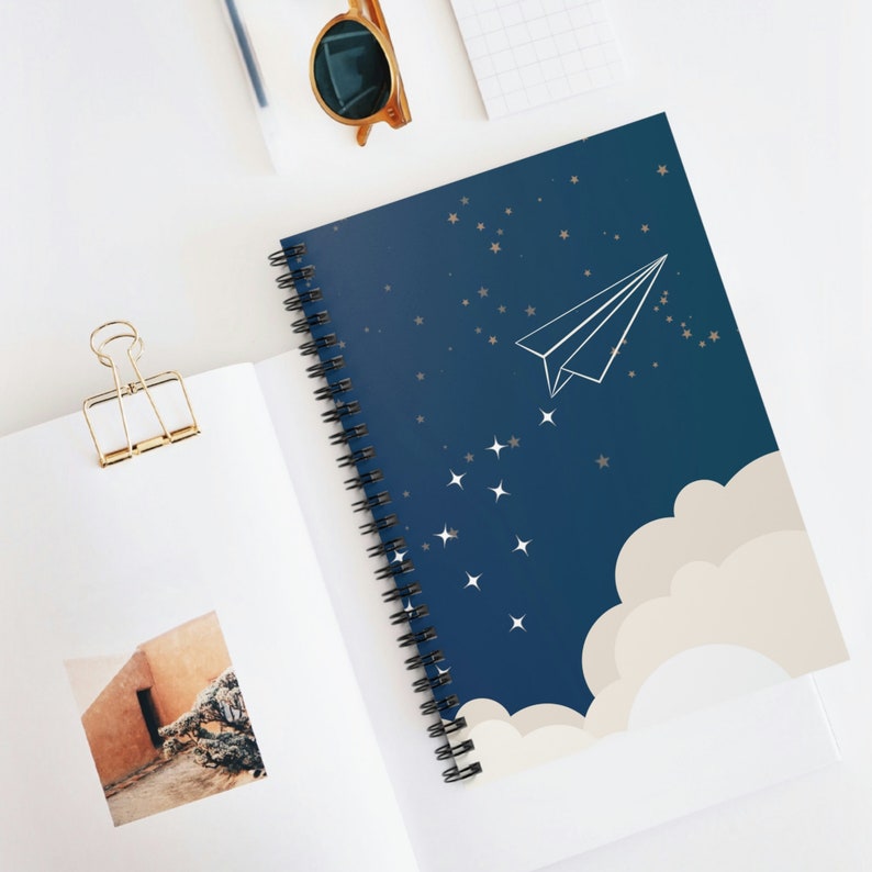 Paper Plane in Starry Sky Spiral Notebook - Ruled Line - Etsy