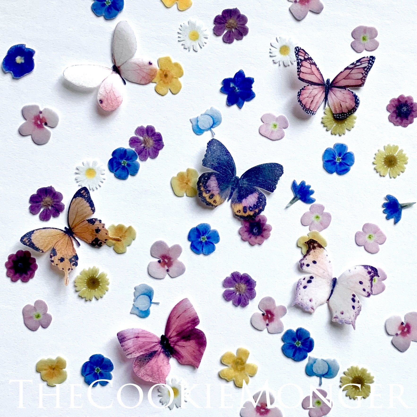 Edible Printed Precut 2D Wafer “pressed” Tiny Wildflower and Butterfly ...