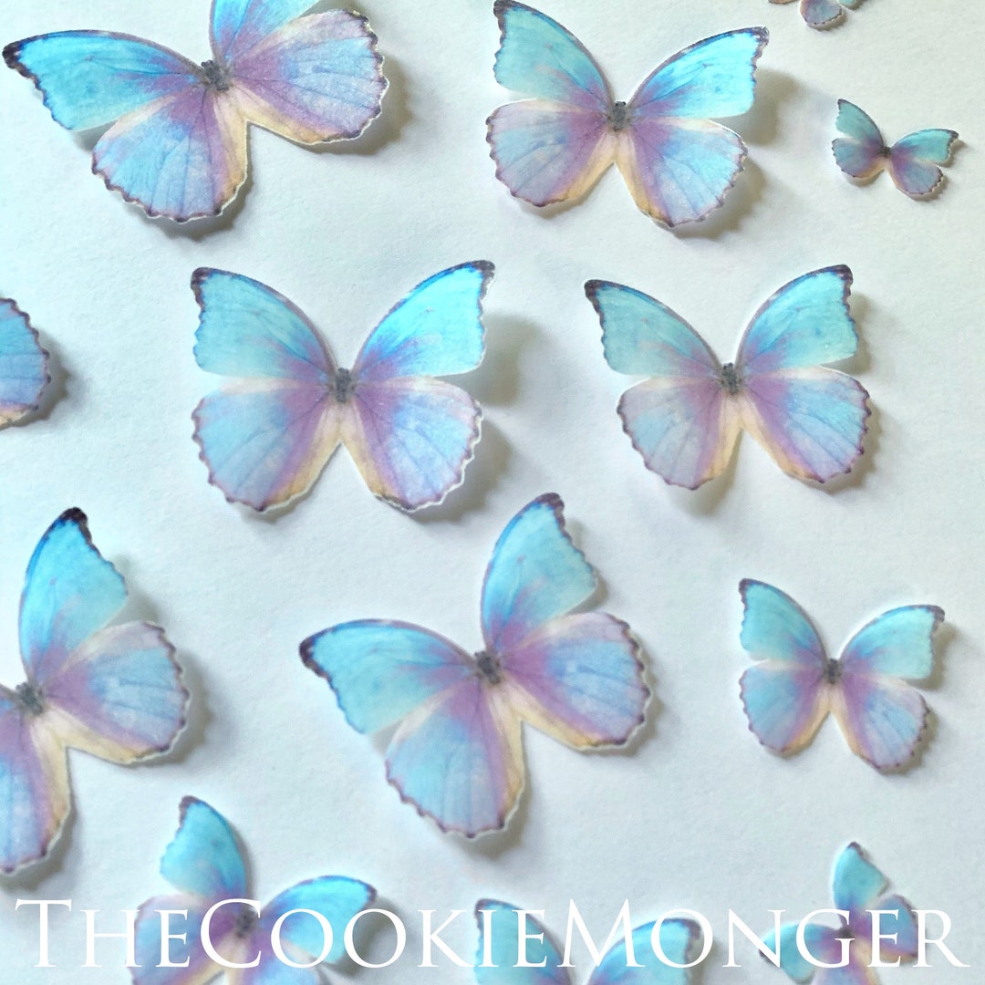 Shimmery Iridescent Sky Blue Edible Pre-cut 3D Wafer Paper Butterflies ...