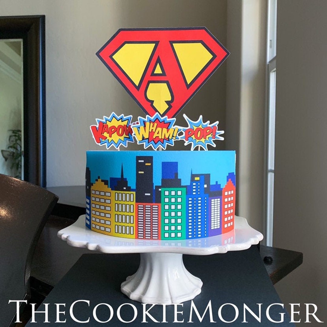 Superhero Skyline Cake Kit Edible Wrapper And/or Personalized Cardstock ...