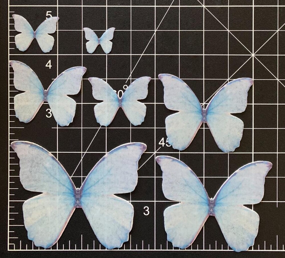 Sky Blue Edible Wafer Paper Butterflies Cake Topper - 14 Multi-sized 3D ...