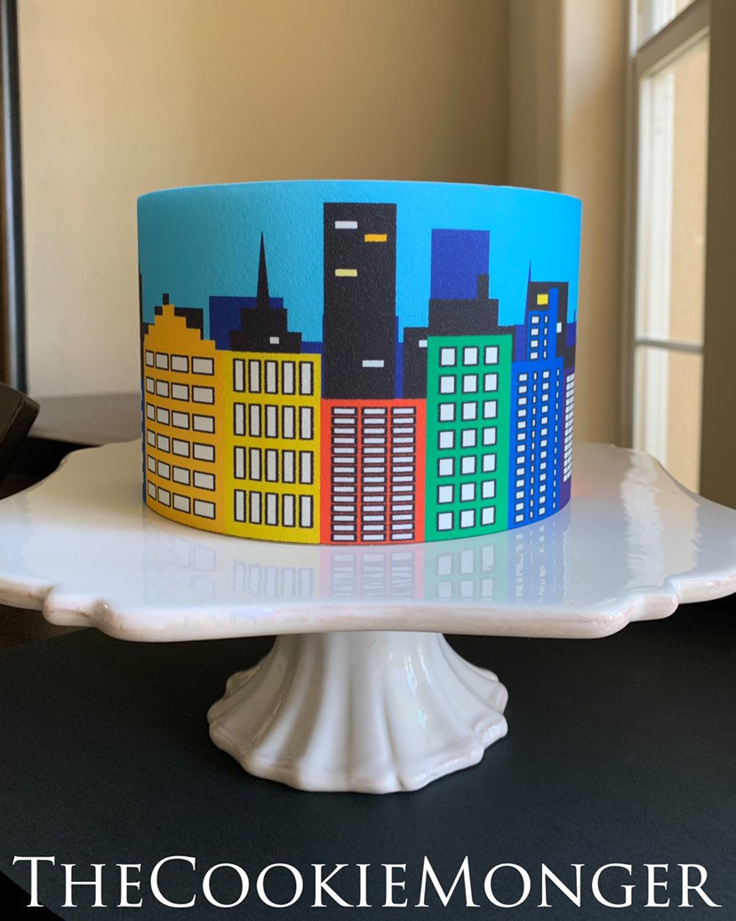 Superhero Skyline Cake Kit Edible Wrapper and/or Personalized Cardstock ...