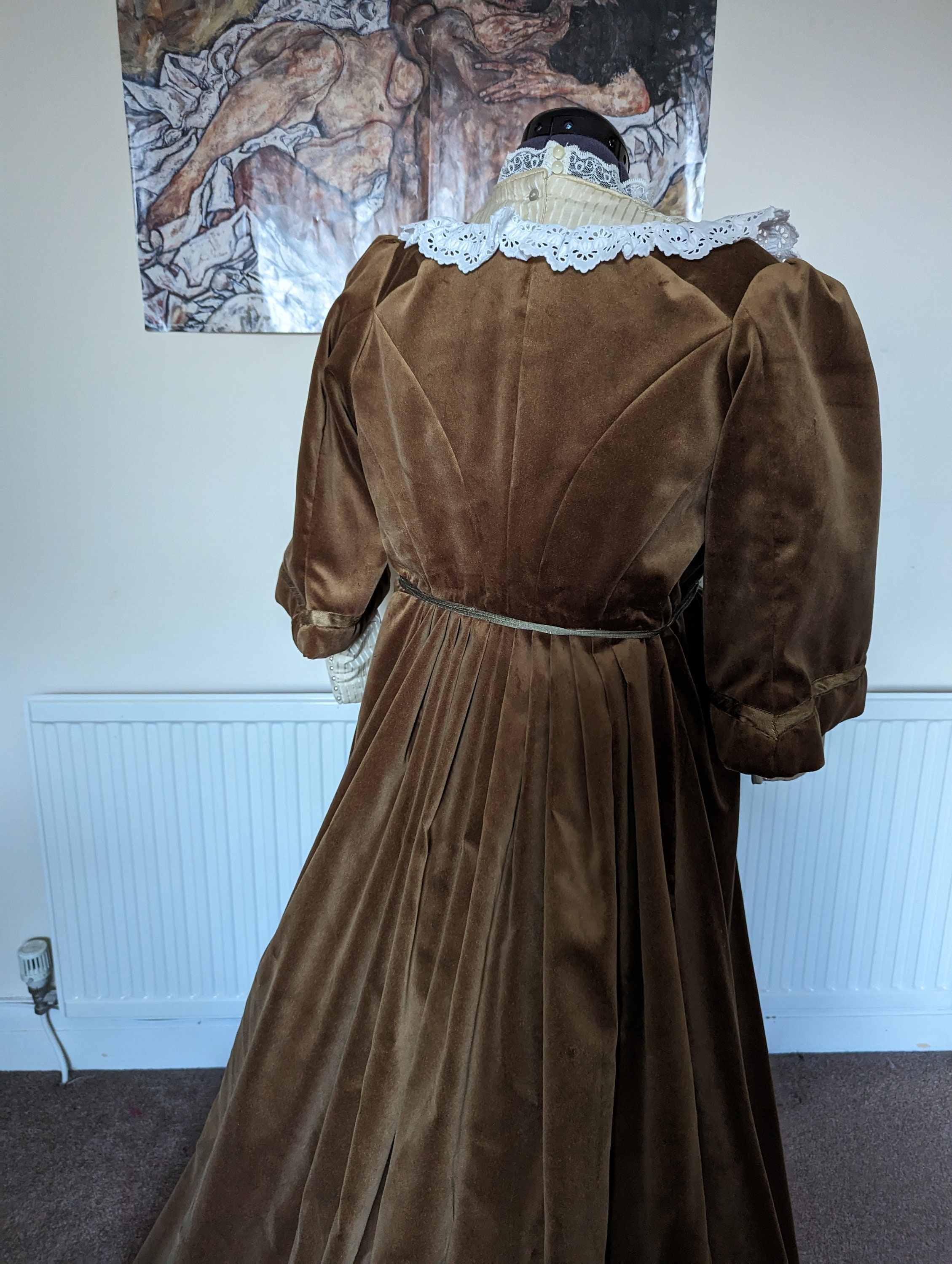 Edwardian Maternity Dress Gown Brown Velvet Wrapper Style With Silk ...