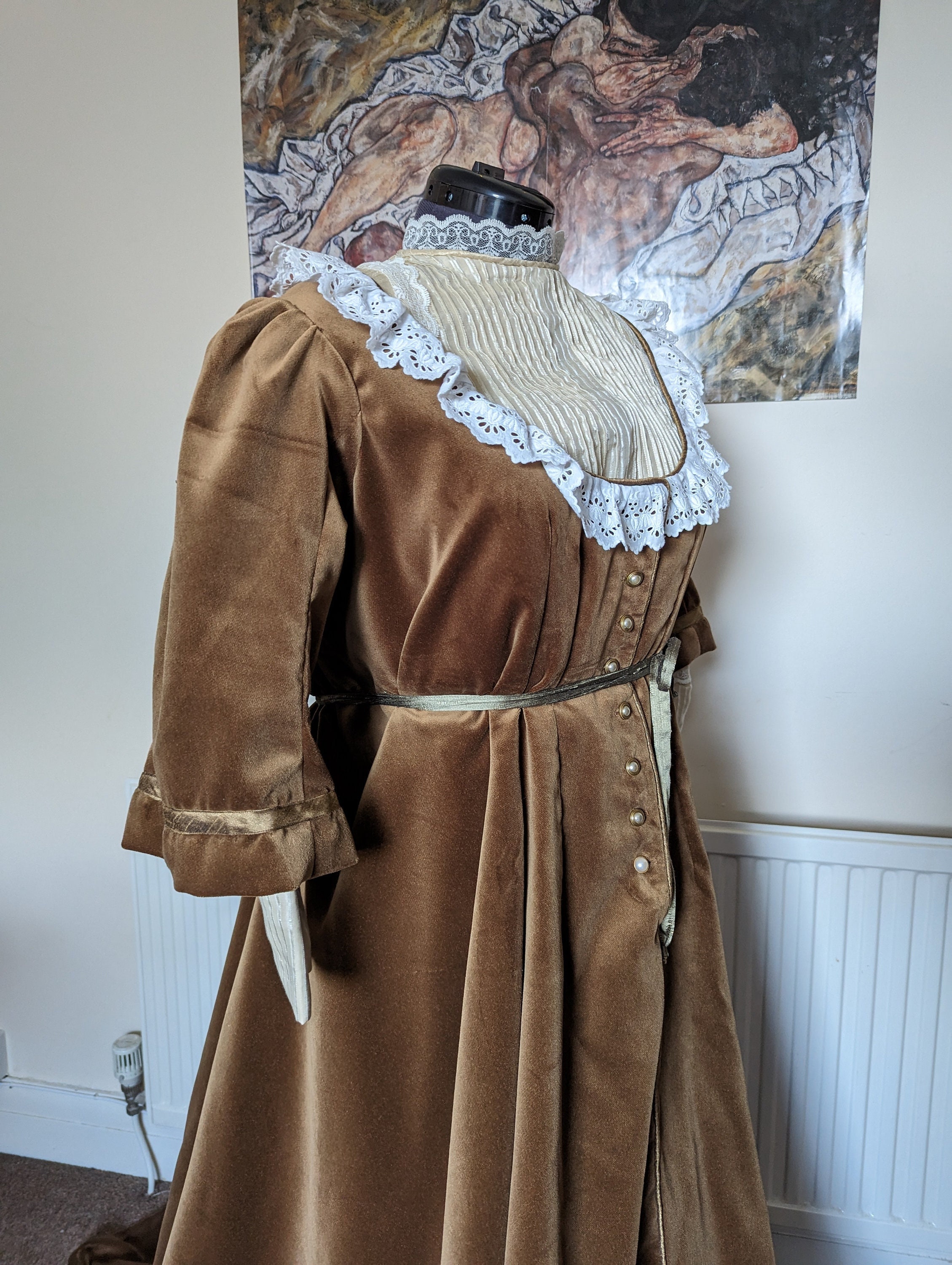 Edwardian Maternity Dress Gown Brown Velvet Wrapper Style With Silk ...
