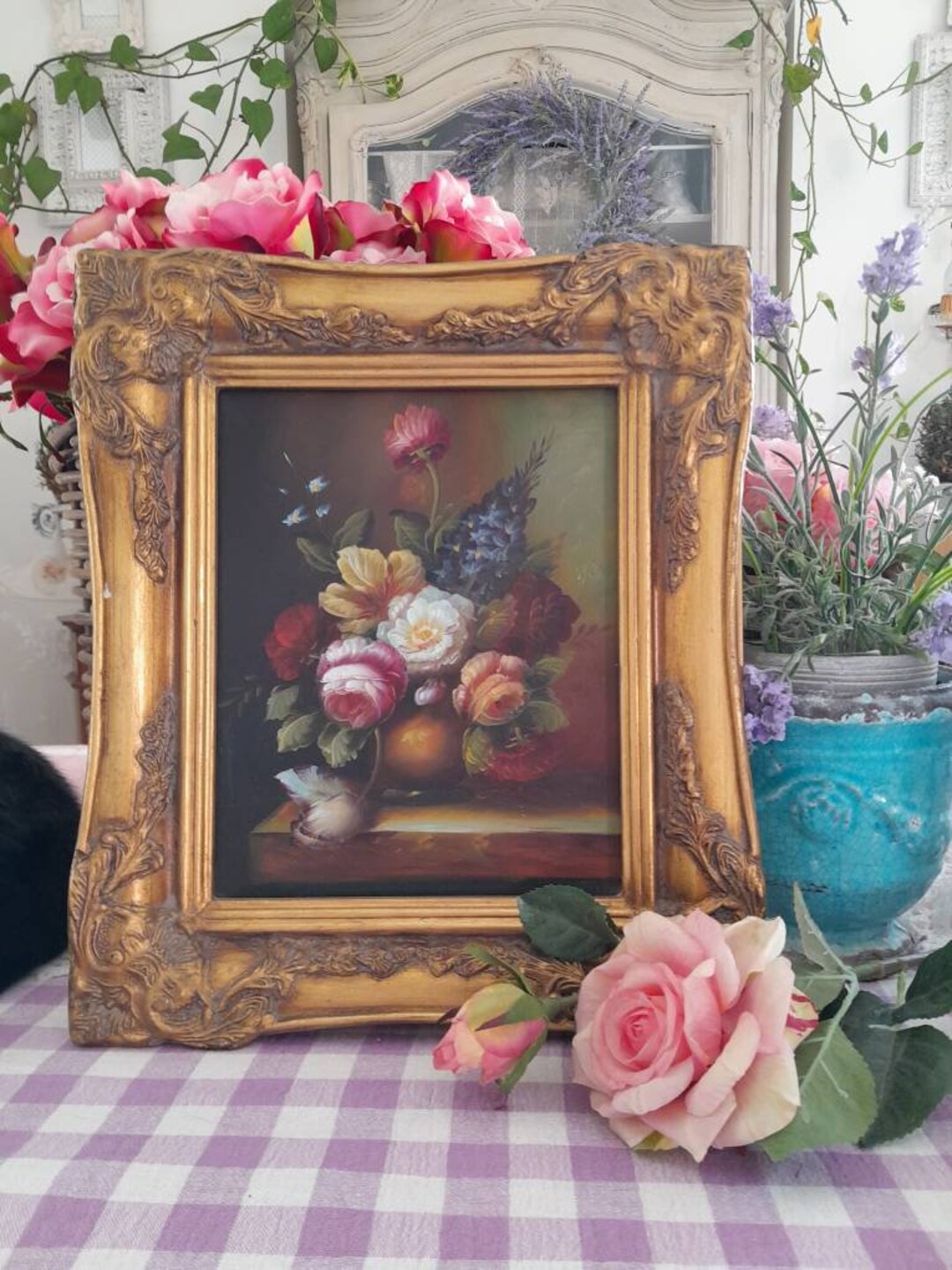 Reserved.italian Roses Painting Antique Style Oil on Canvas ART ...