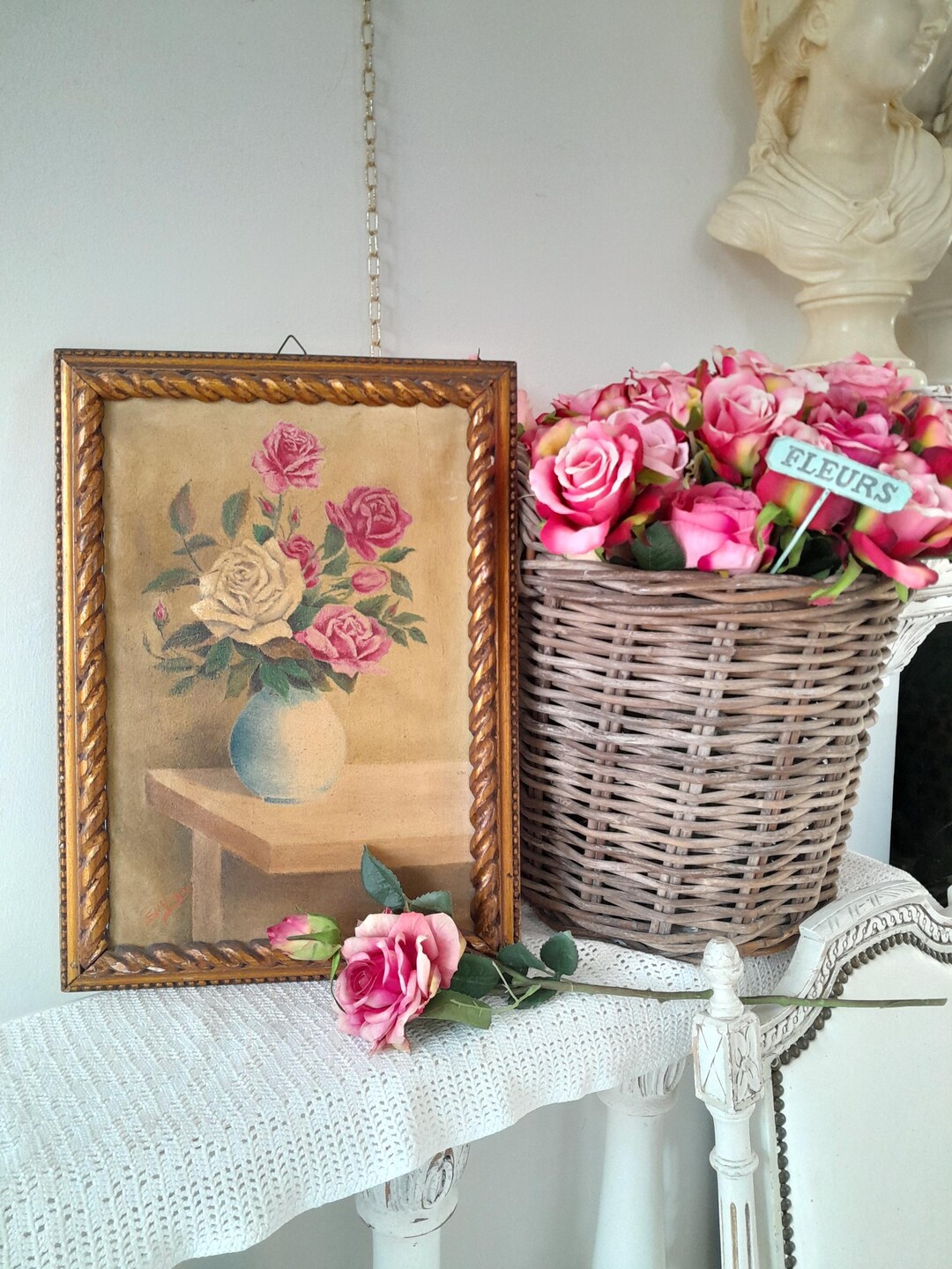 REDUCED! Vintage Pastel Painting on Board, Still Life, Roses, Soft ...