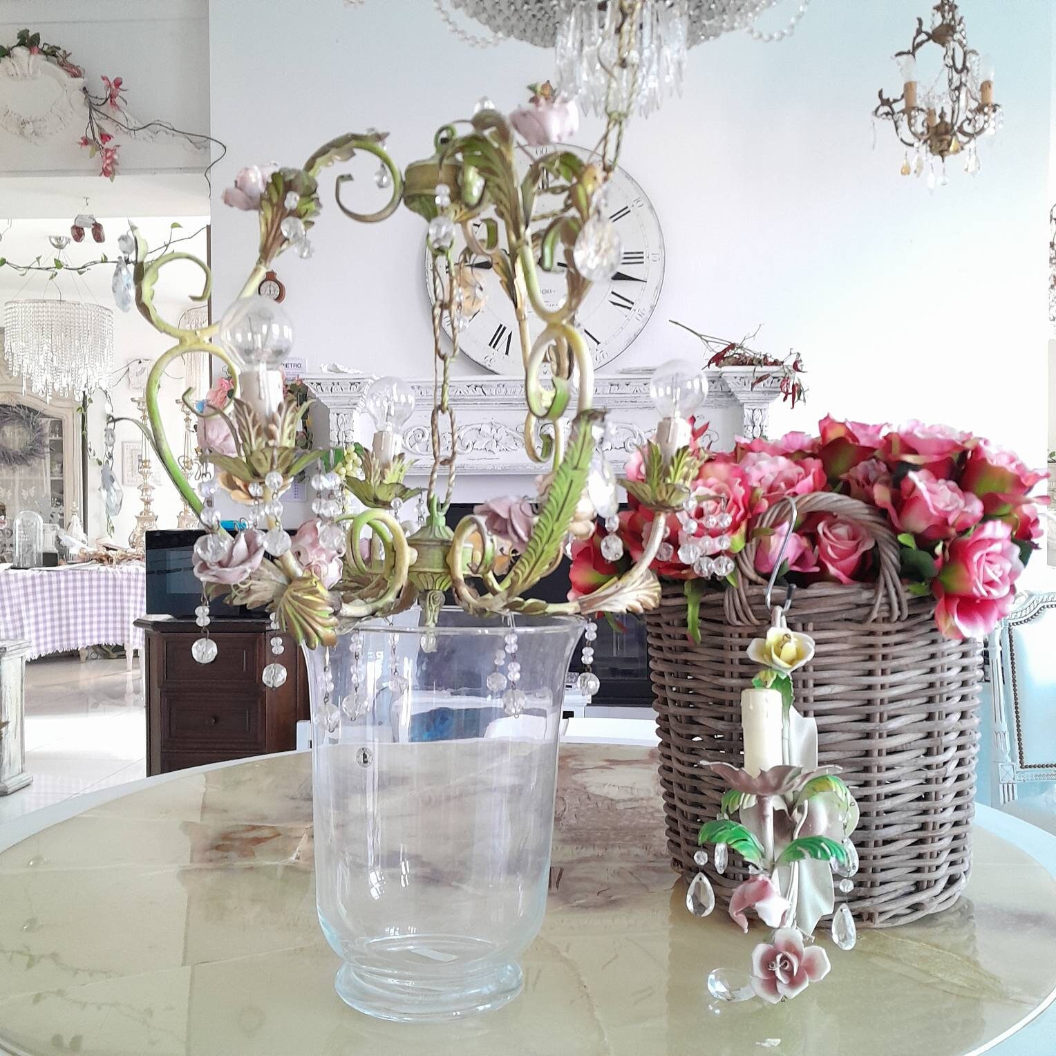 French Tole And Porcelain Flower Bouquet