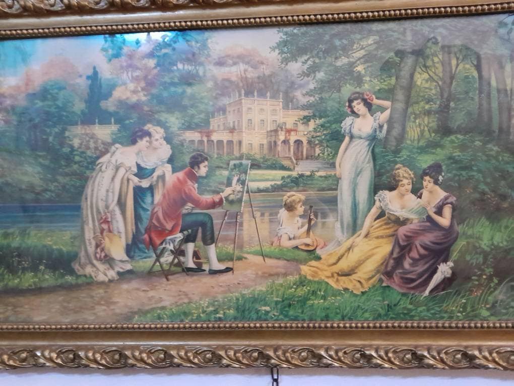 Antique Print Litograph Romantic Scene Toile De Jouy Glazed Gold Mirror ...