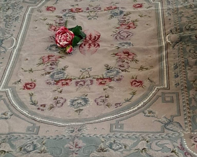 AUBUSSON Rug French Style Needlepoint Carpet Area Roses Pastel Louis ...