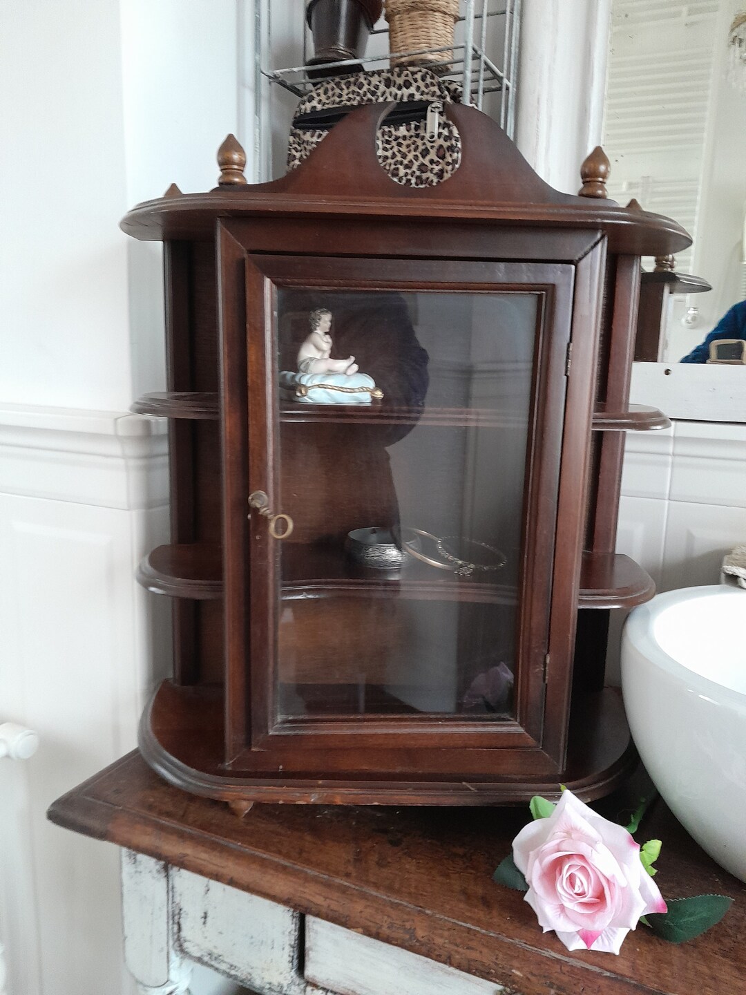 Curiosity Cabinet Wood 1950, Glazed Shelf, Italian Furniture, Antique ...