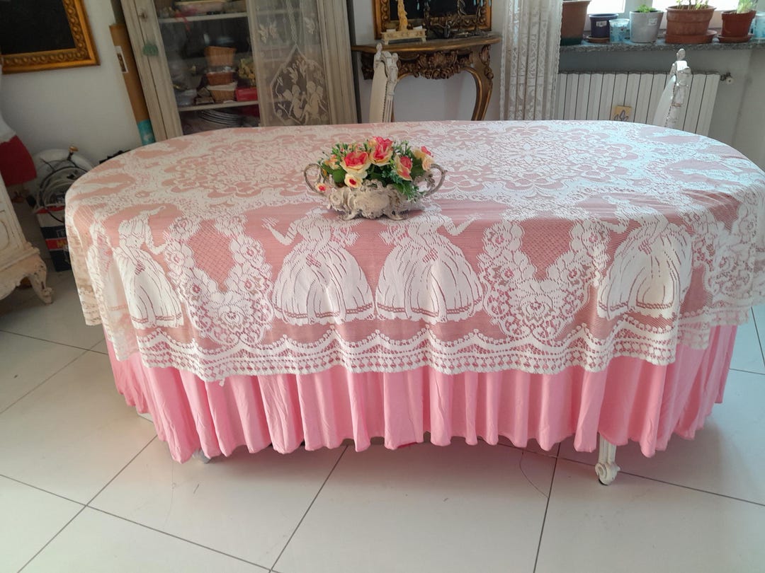 New!oval Vintage Table Cover Filet Net French Lace Italian Made Cotton ...