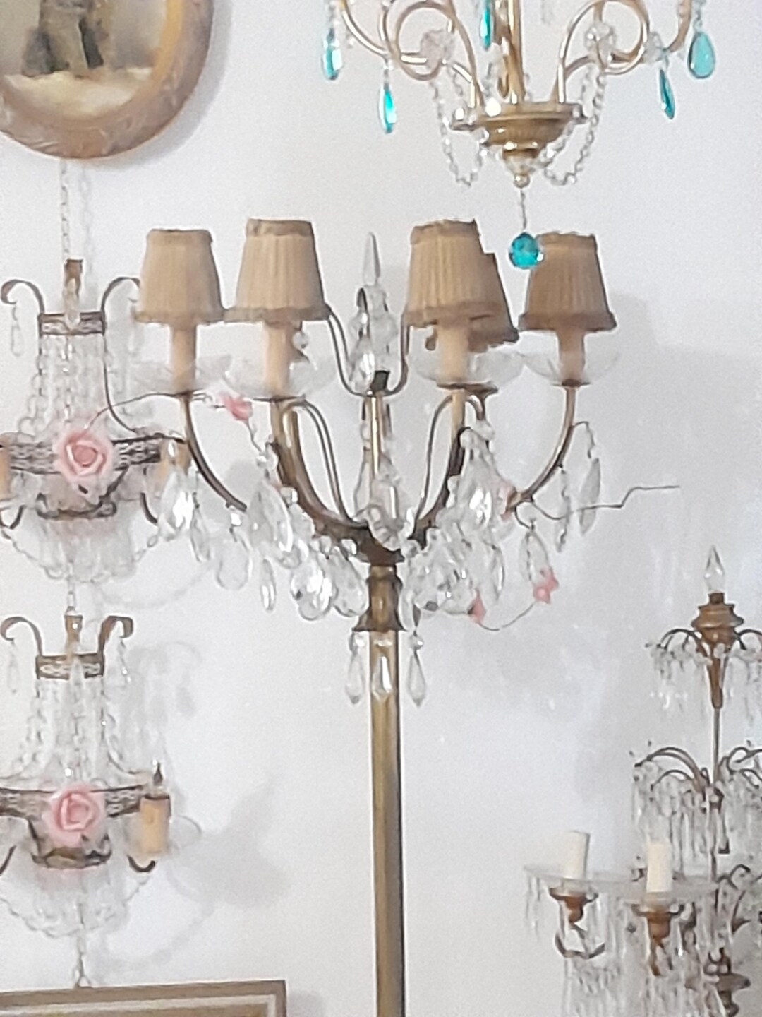 FLOOR LAMP Venetian 50s Tall Torchiere Brass Crystal Drops Cups, Floor ...