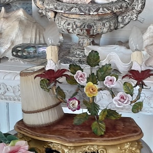 One Florentine Sconce Pastel Colors Tole Porcelain Roses ,2 Bulbs Silk ...