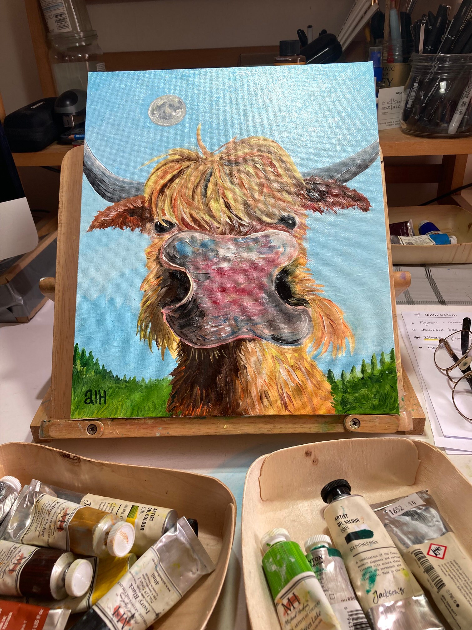 ORIGINAL, Oil Painting, Highland Cow, Moon Cow, Cow Art, Al Hayball ...