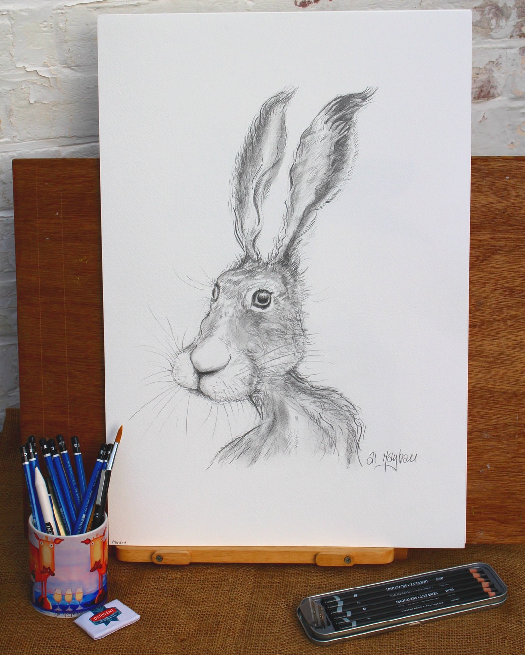 ORIGINAL Pencil Drawing of a HARE, Graphite, Quirky, Original Art ...