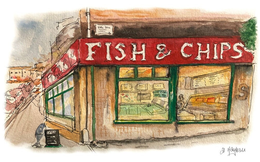 Fish and Chip Shop Art, Print, From an Urban Sketch, the Chippie, Ink ...