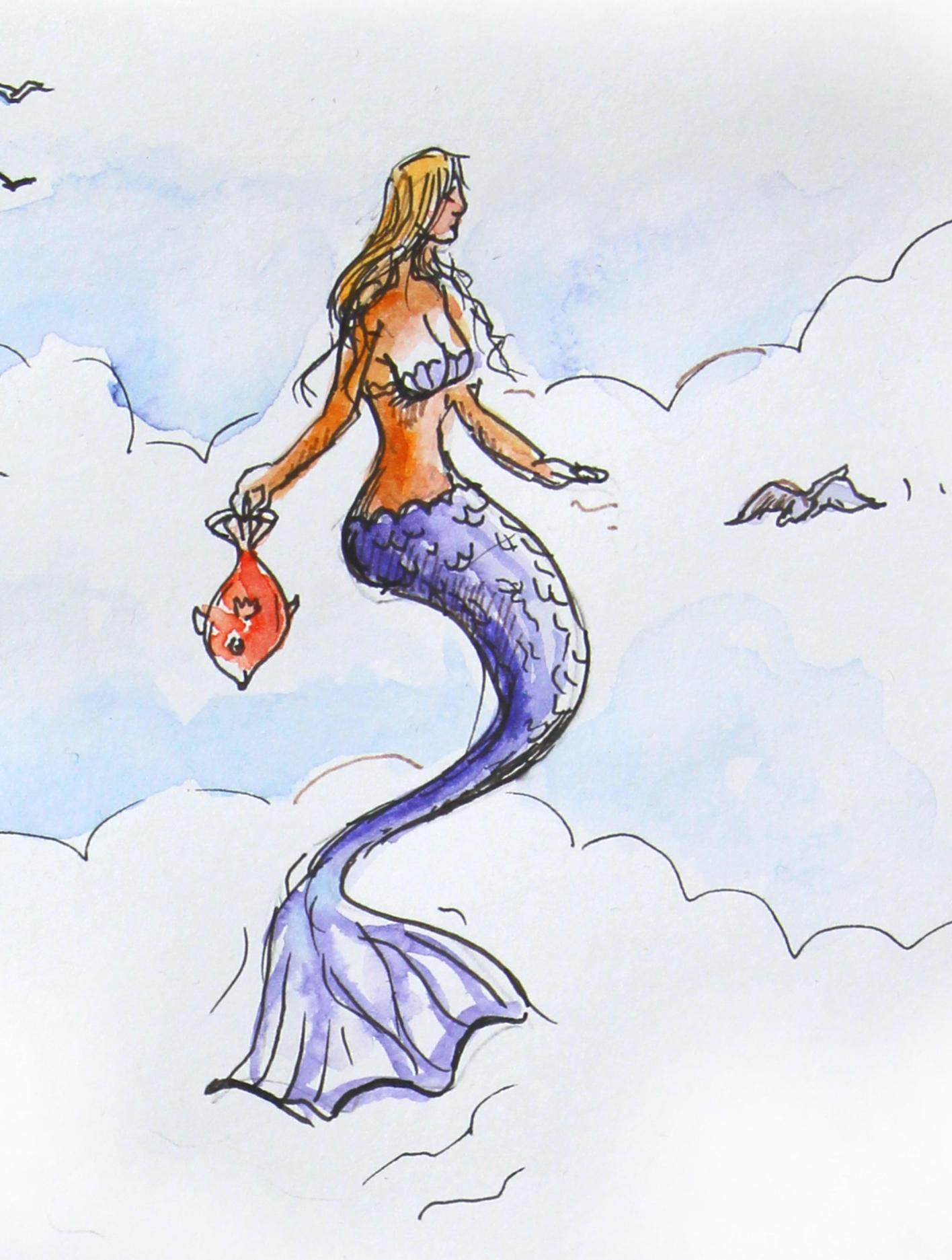 Mermaid Art, Fantasy Art, Fish Art, Beach Art, Dorset Art, Print, From ...