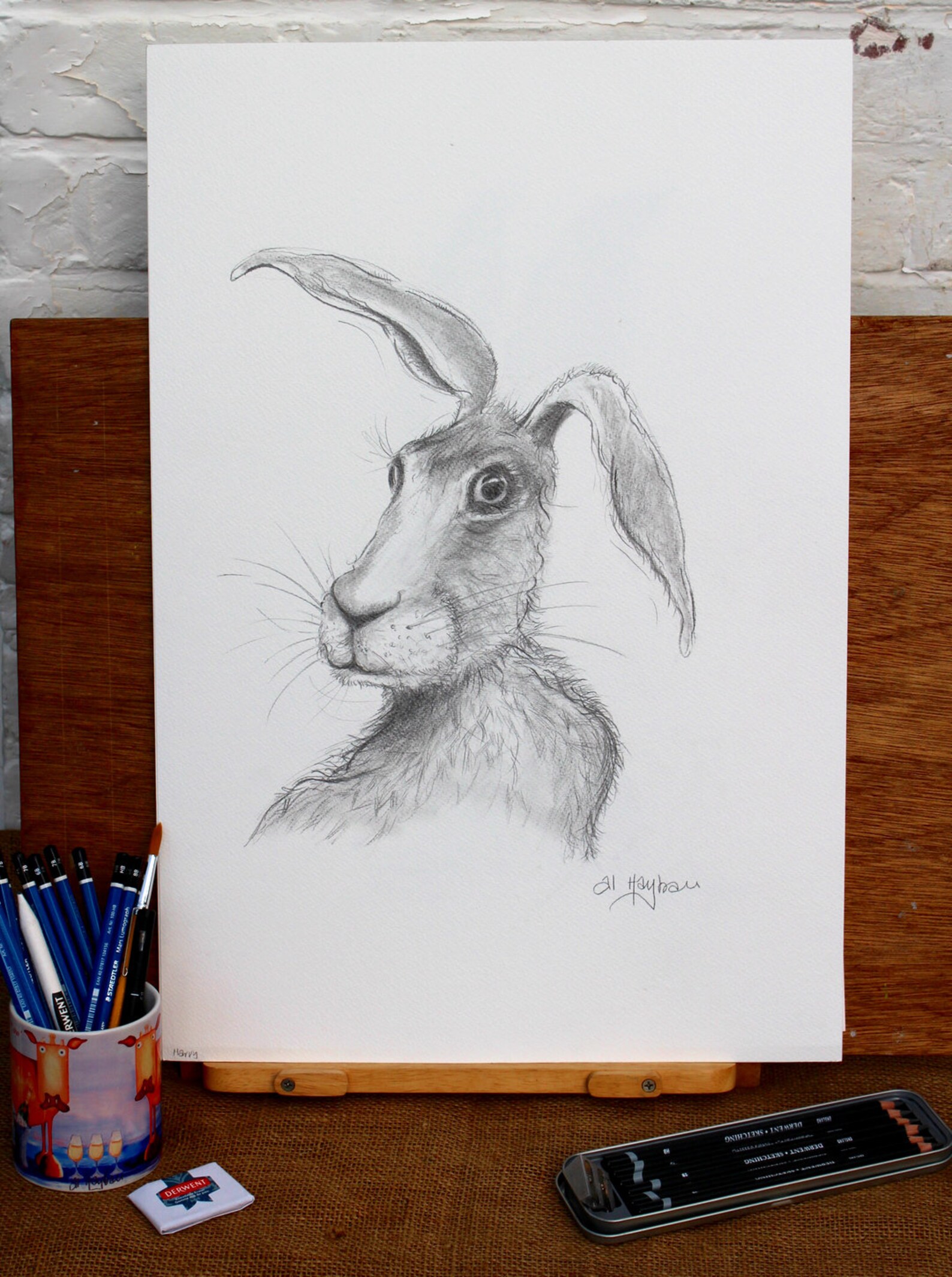 ORIGINAL Pencil Drawing of a HARE, Graphite, Quirky, Original Art ...