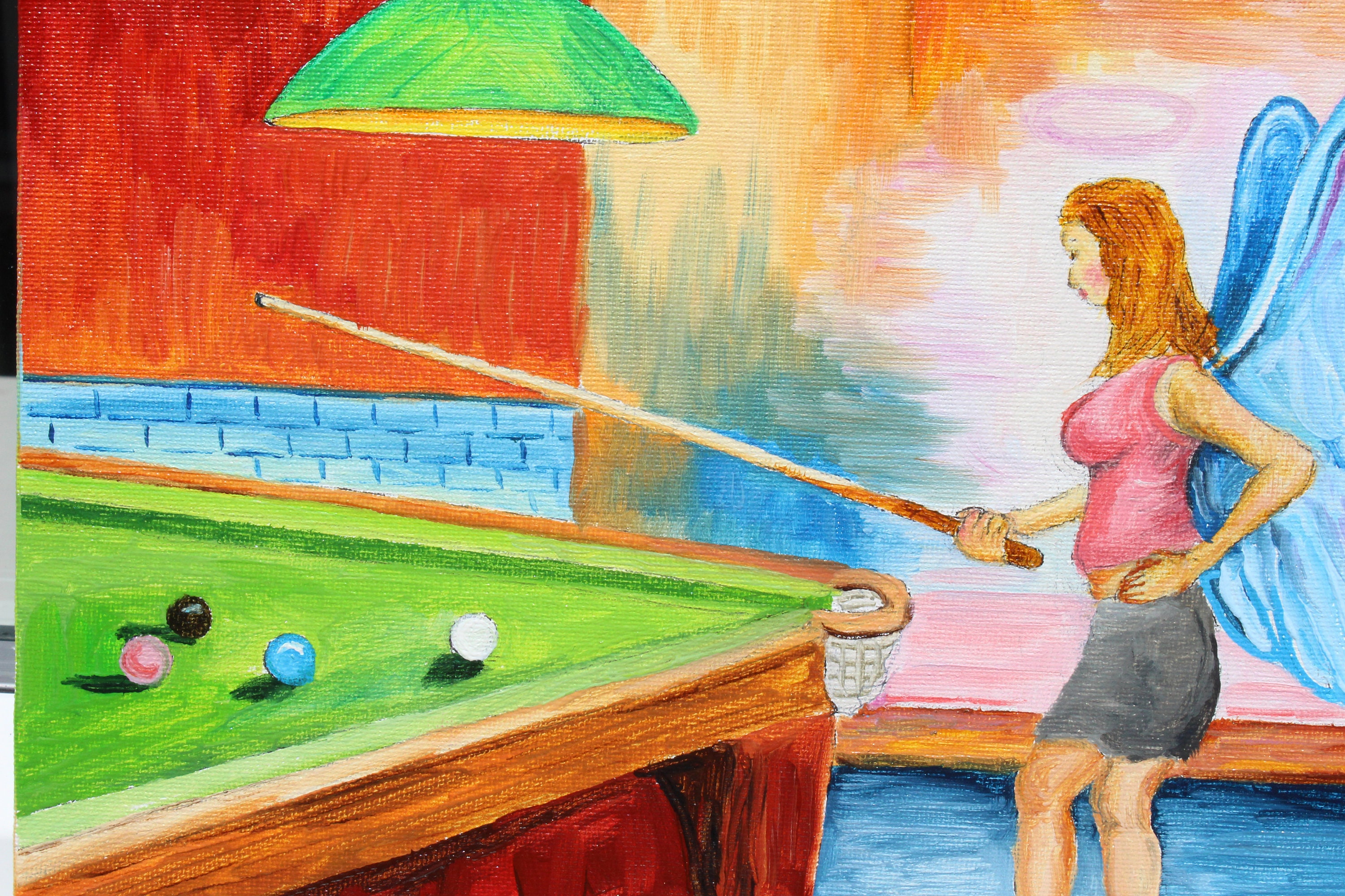 ORIGINAL KUNST, Pool Hall Engel, Snooker Malerei, impressionistische ...