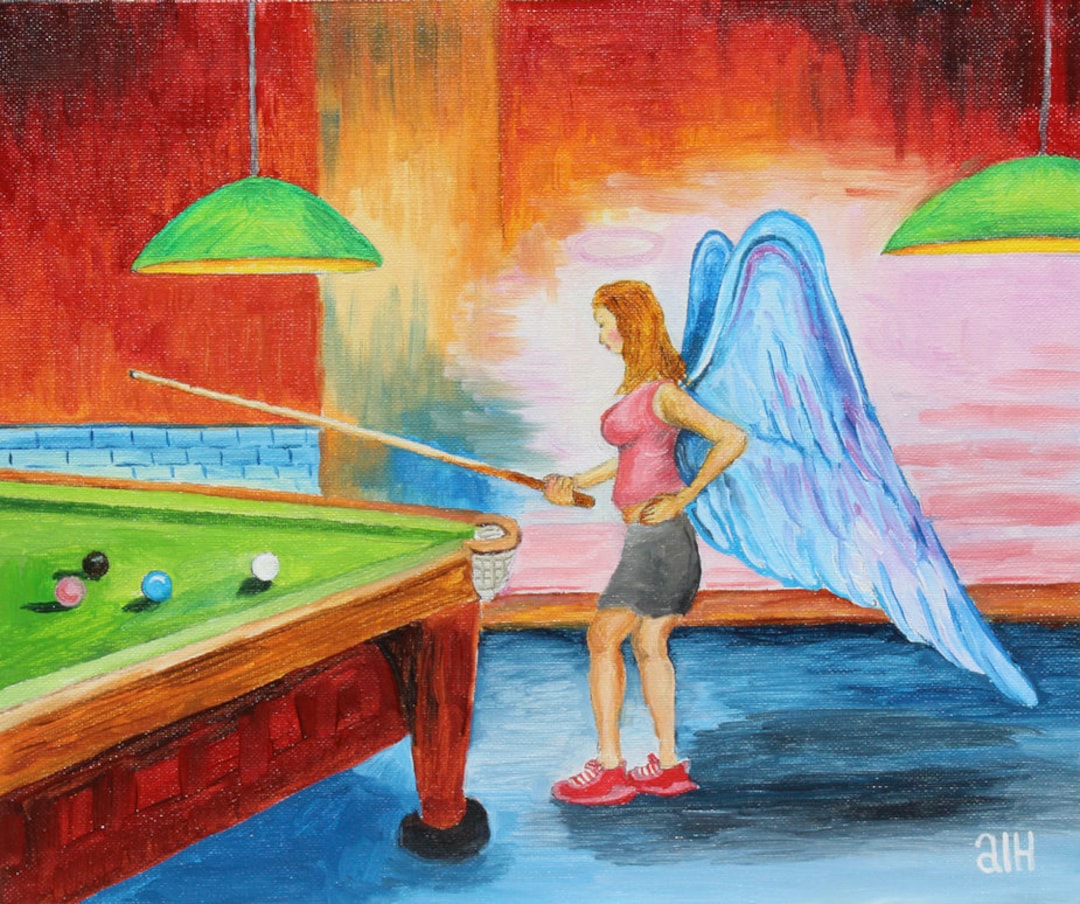 ORIGINAL ART, Pool Hall Angel, Snooker Painting, Impressionistic ...
