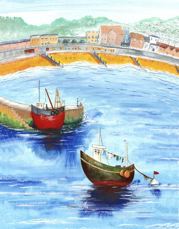 Watercolor Art & Collectibles harbour art, watercolour seascape Lyme ...