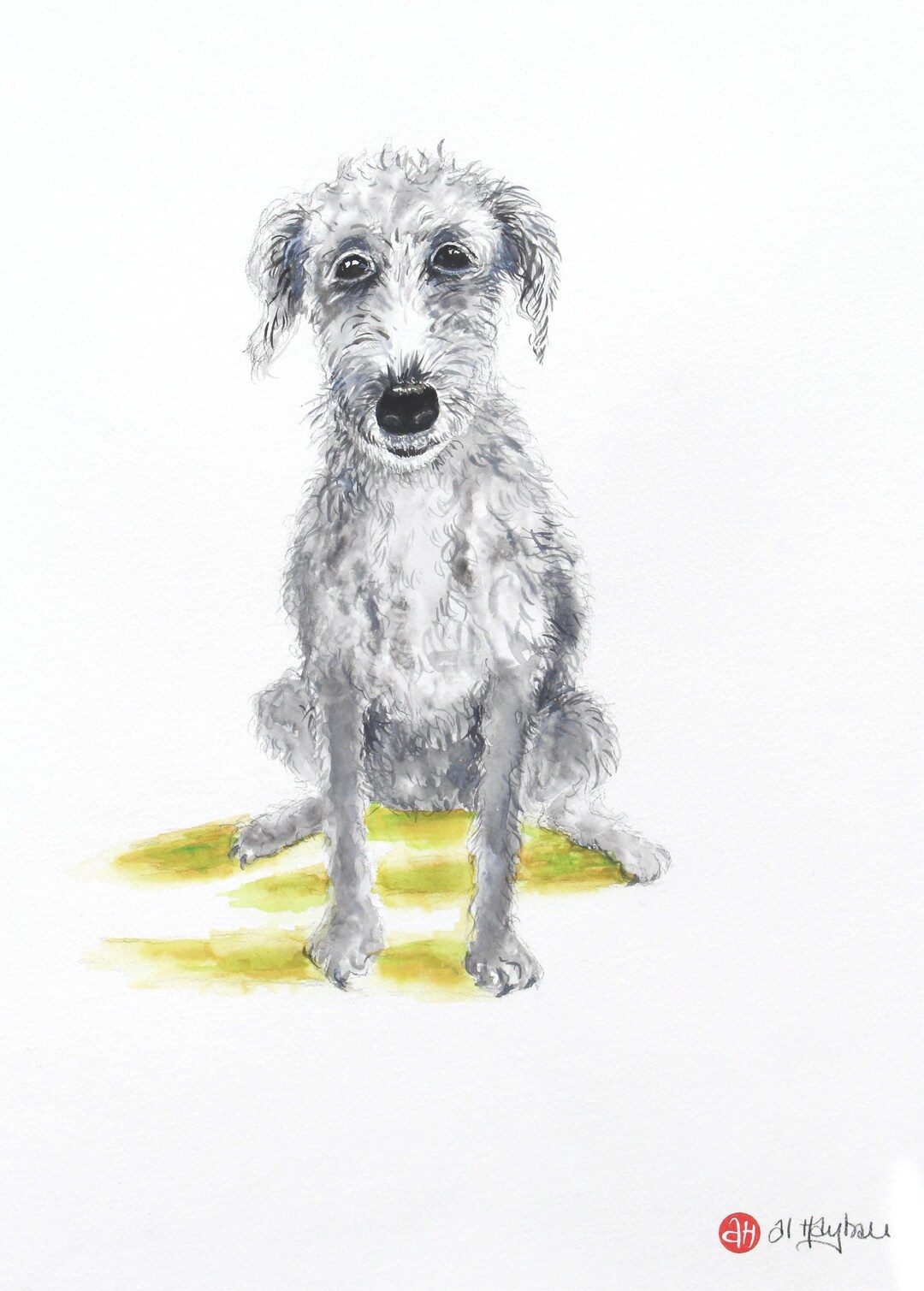 STAY Dog, ORIGINAL, Watercolour Painting, Bedlington, Whippet ...