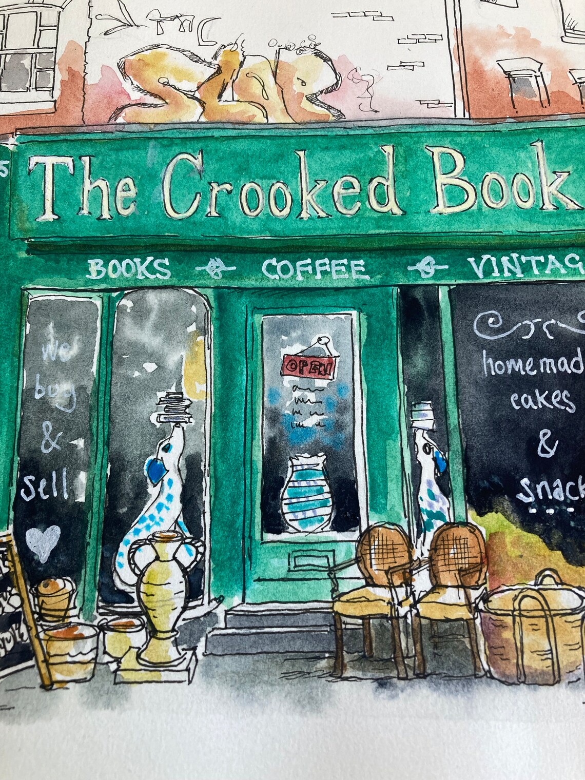 The Crooked Book, Print, From an Urban Sketch, Book Shop, Boscombe ...