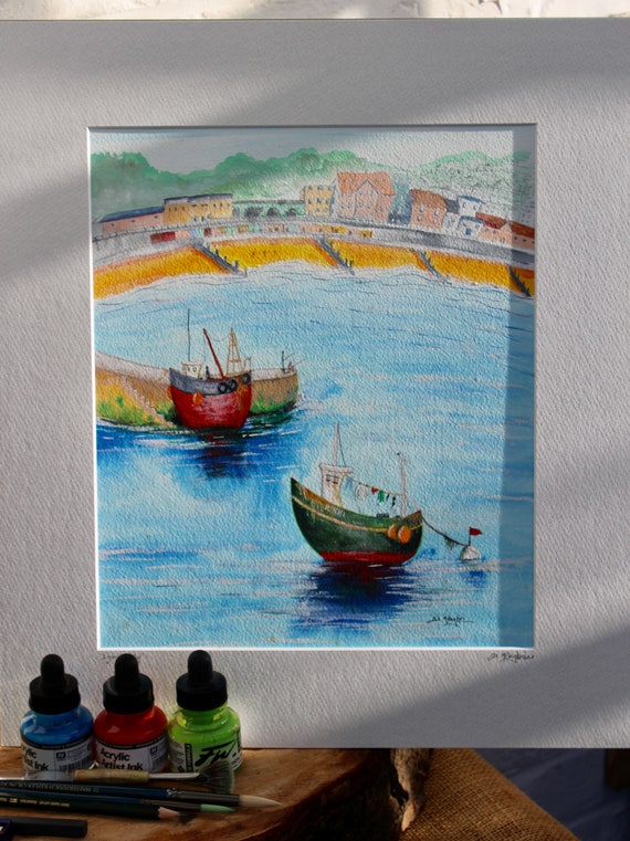 Watercolor Art & Collectibles harbour art, watercolour seascape Lyme ...