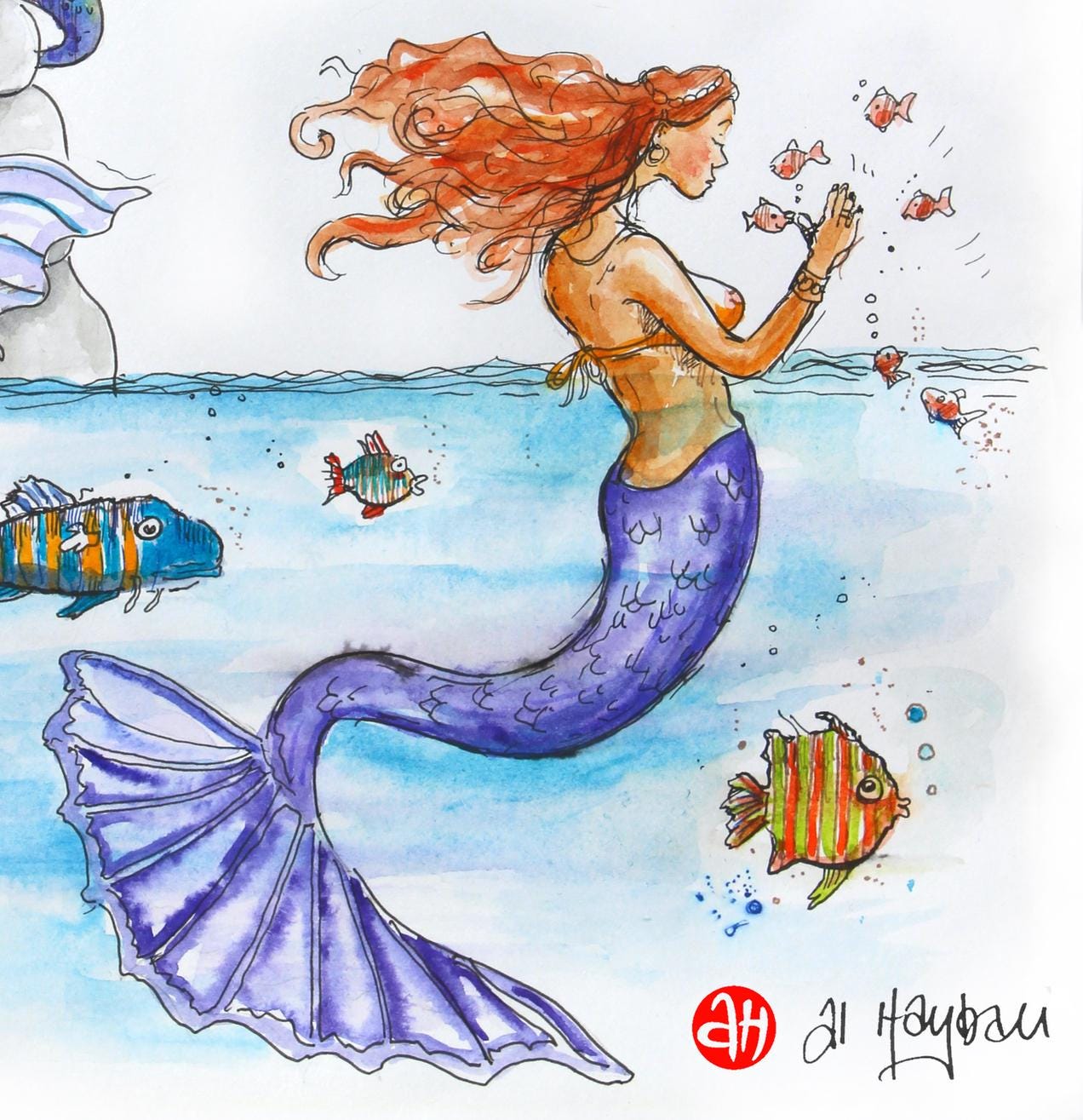 Mermaid Art, Fantasy Art, Fish Art, Beach Art, Dorset Art, Print, From ...