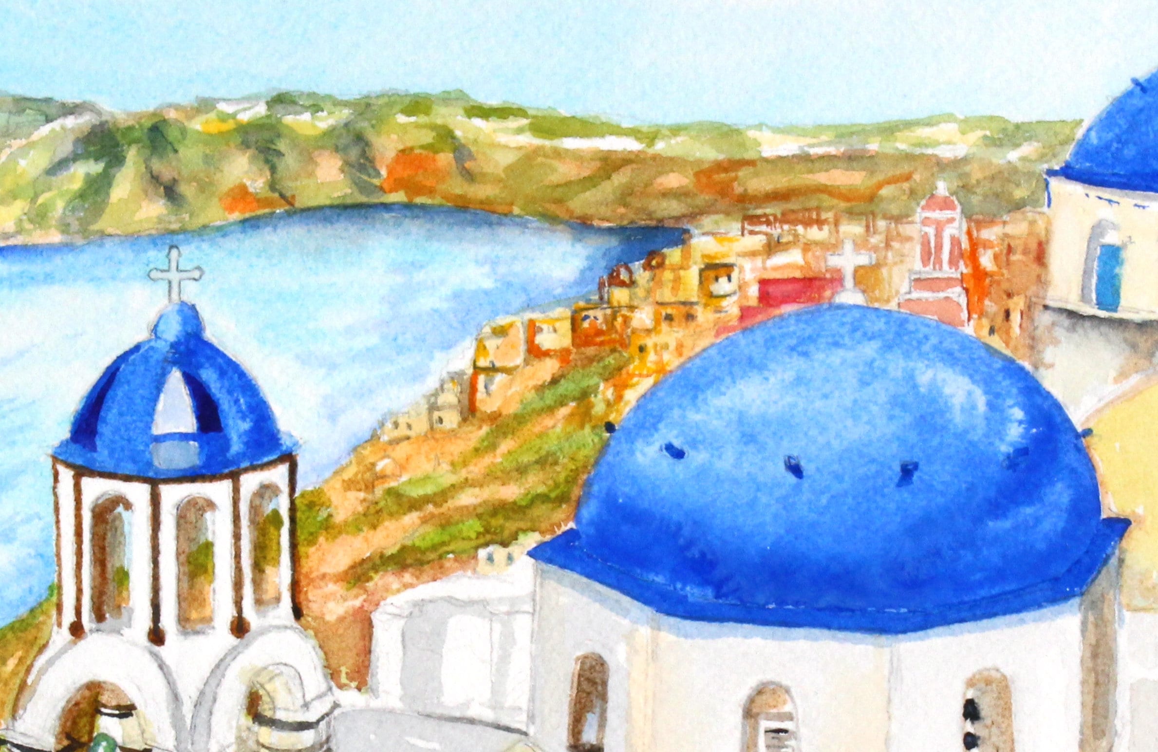 SANTORINI, ORIGINAL, Watercolour Painting, Greece Seascape, Greek ...