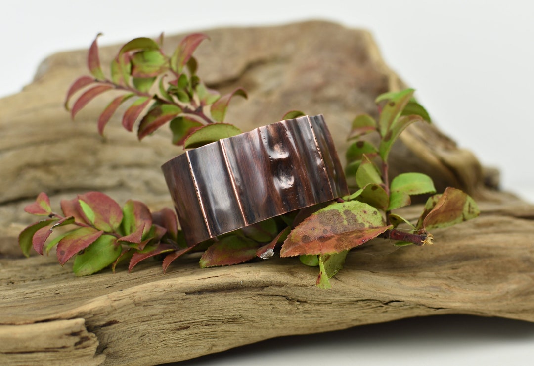 Foldform Copper Cuff, Air Chase Texture and Synclastic Shape, Oxidized ...
