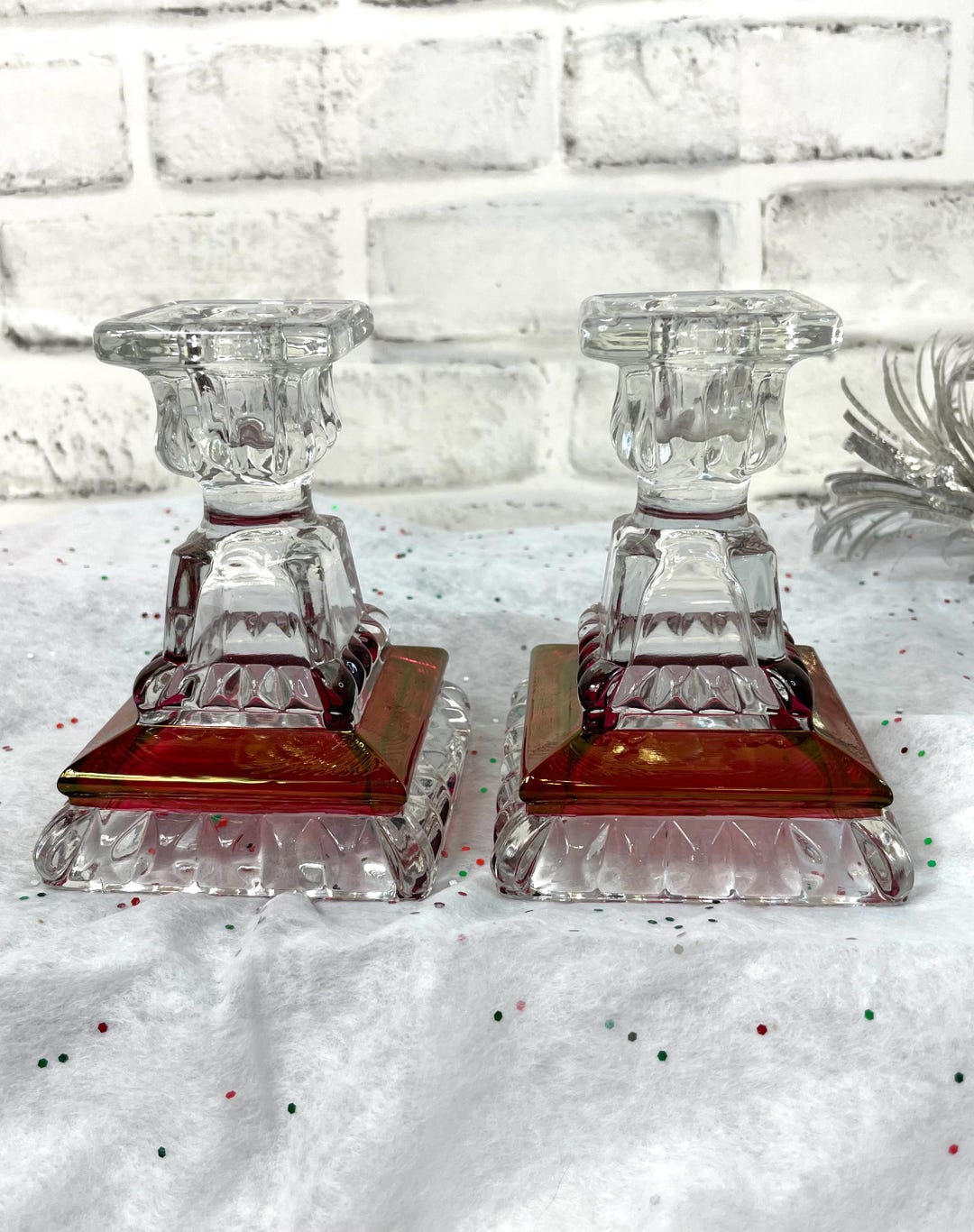 2 Vintage Cranberry Red Flash Glass Candle Holders Westmoreland Pair - Etsy