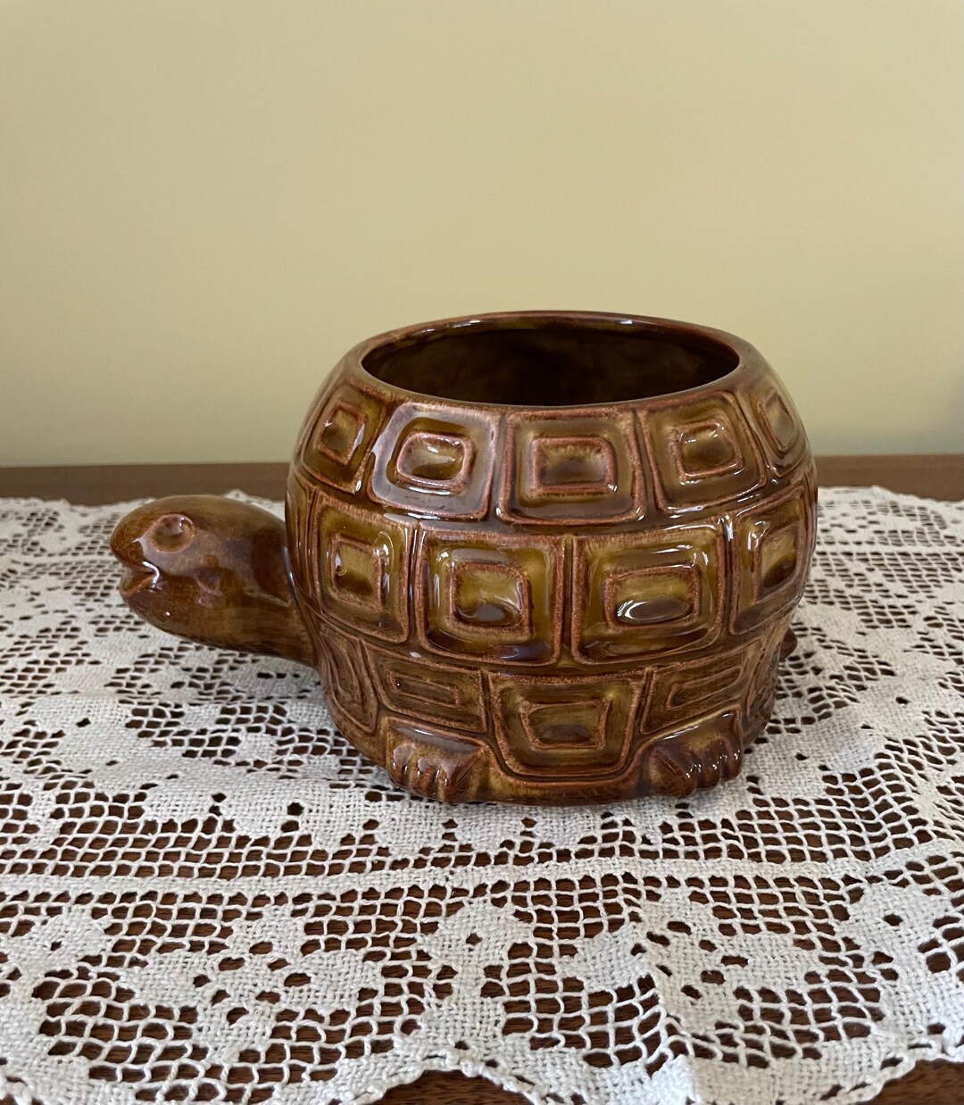 Vintage Brown Smiling Turtle Mccoy Pottery Planter Flower Pot #740 ...