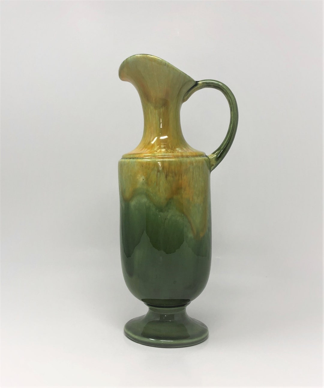 Vintage Haegar Pottery Ewer Pitcher 12" Tall Green Volcano Lava Drip ...