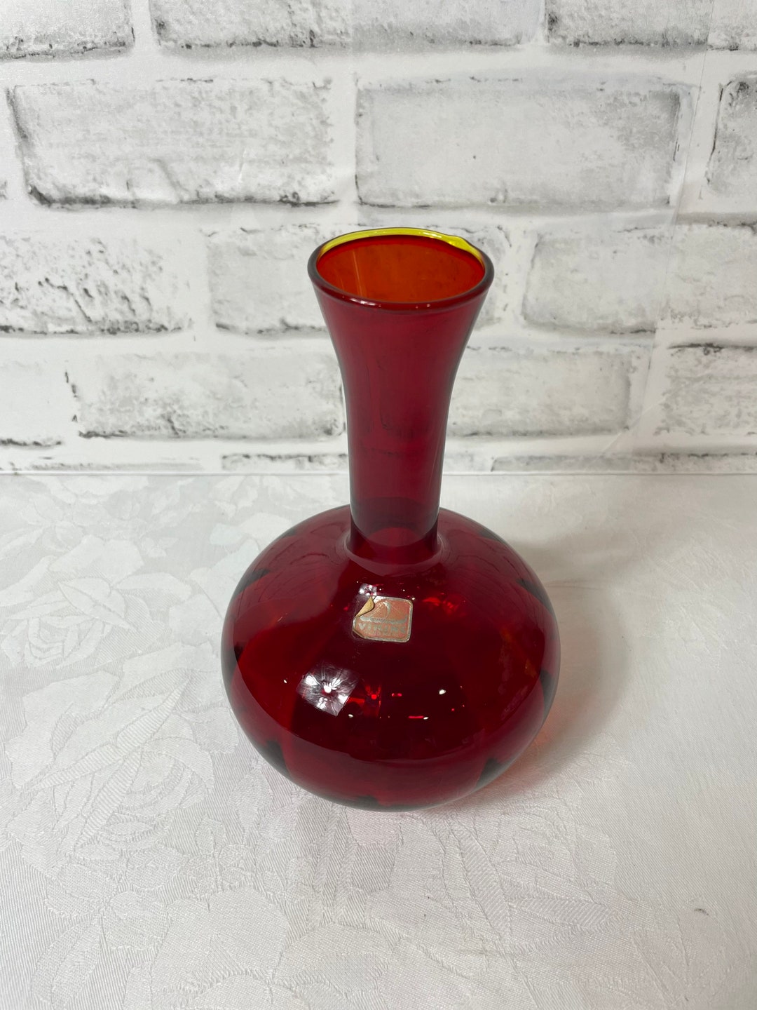 Vintage Viking Glass Vase Red With Amberina Rim 7-1/2" - Etsy