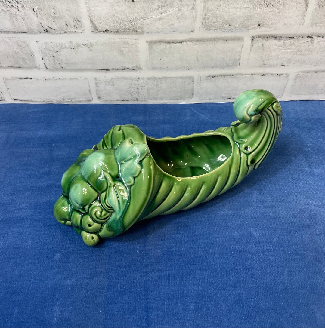 Vintage Green Blue Cornucopia Planter 1960s 1970s Pottery Flower Pot ...