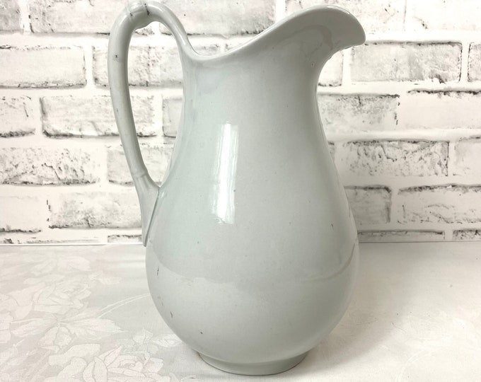 Antique EBP Co Ironstone Pottery Pitcher Solid White Farmhouse 11 ...